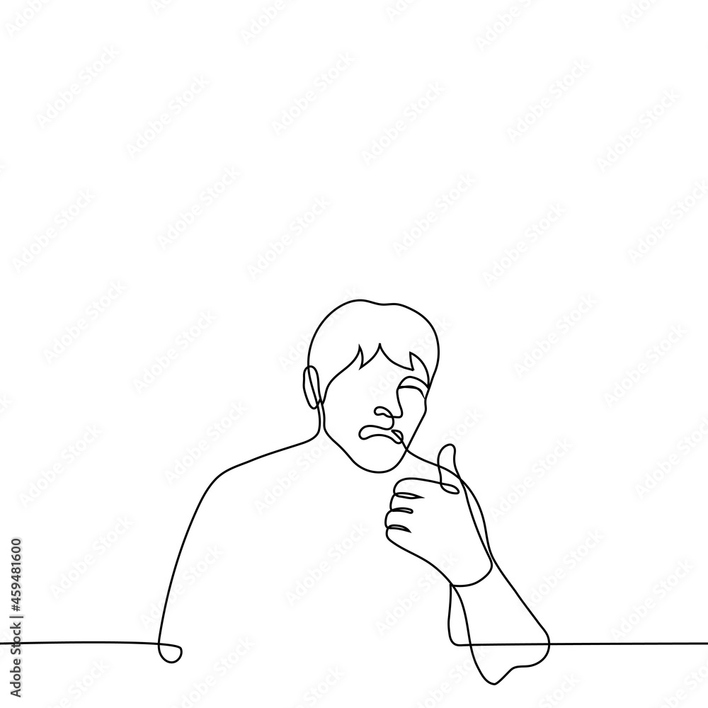 man cries and shows ok gesture - one line drawing vector. concept man ...