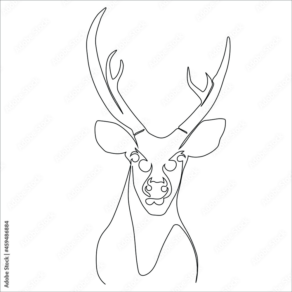 Continuous one line drawing of sambar deer, Vector illustration line ...