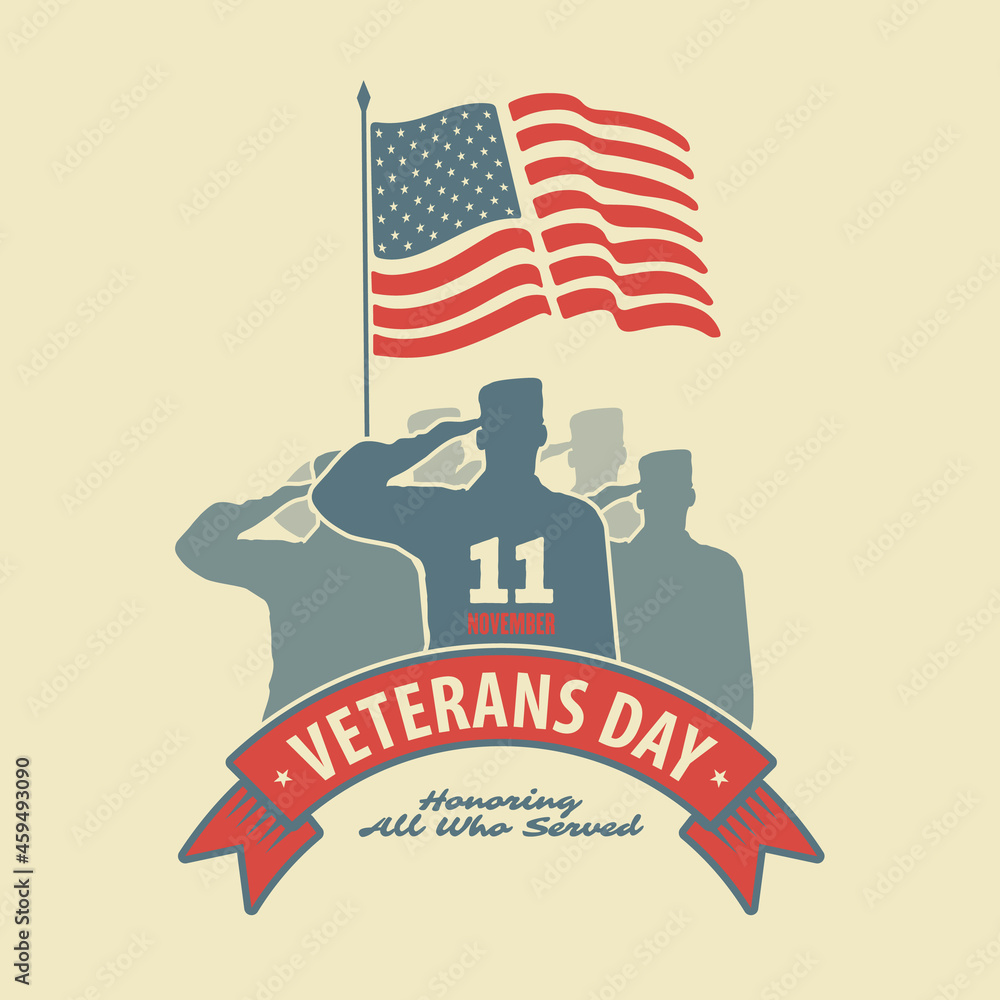 Veterans day poster template. US Army soldier saluting against USA Flag ...