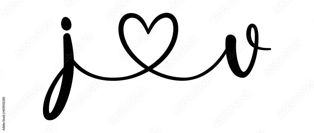 jv, vj, letters with heart Monogram, monogram wedding logo. Love icon ...