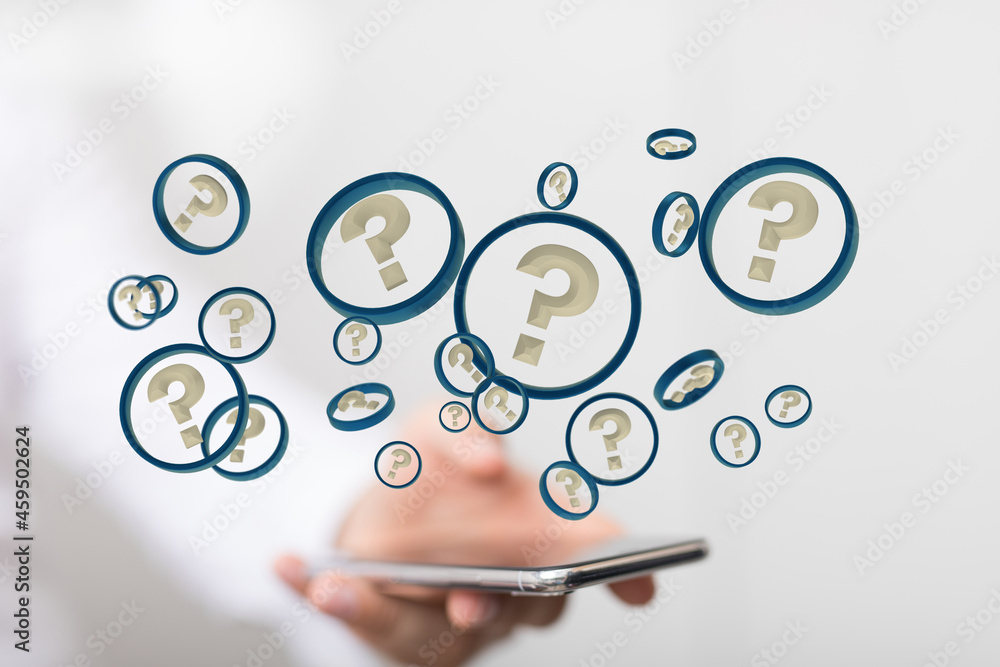 solving problem with digital question marks 3D rendering Stock Photo ...
