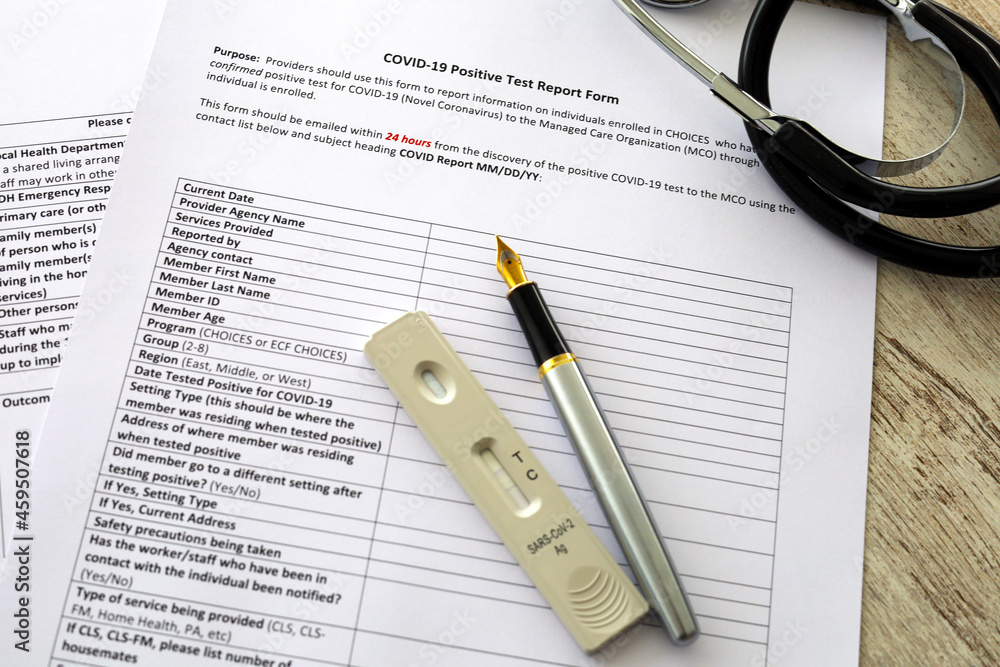 Covid 19 Positive Test Report Form Stock Photo | Adobe Stock
