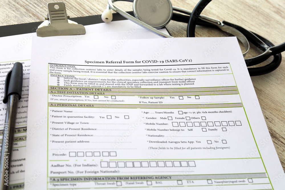 Specimen Referral Form for Covid 19 (SARS-CoV2) Stock Photo | Adobe Stock