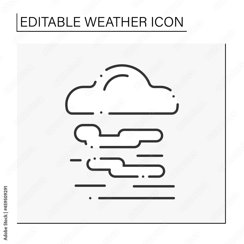 Fog line icon. Haze. Mist weather. Hazed sky with clouds. Weather ...