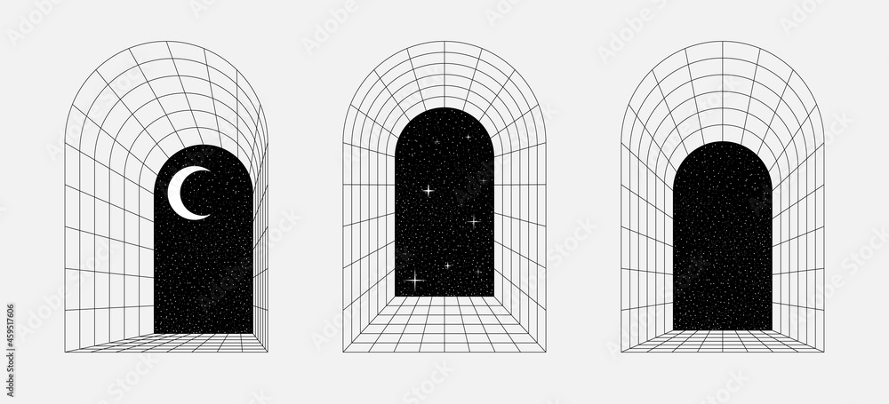 Arc frame, line design element, gate with starry night background ...