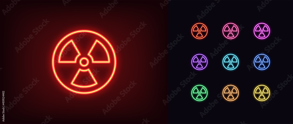 Outline neon radiation icon. Glowing neon radiation sign, hazard ...