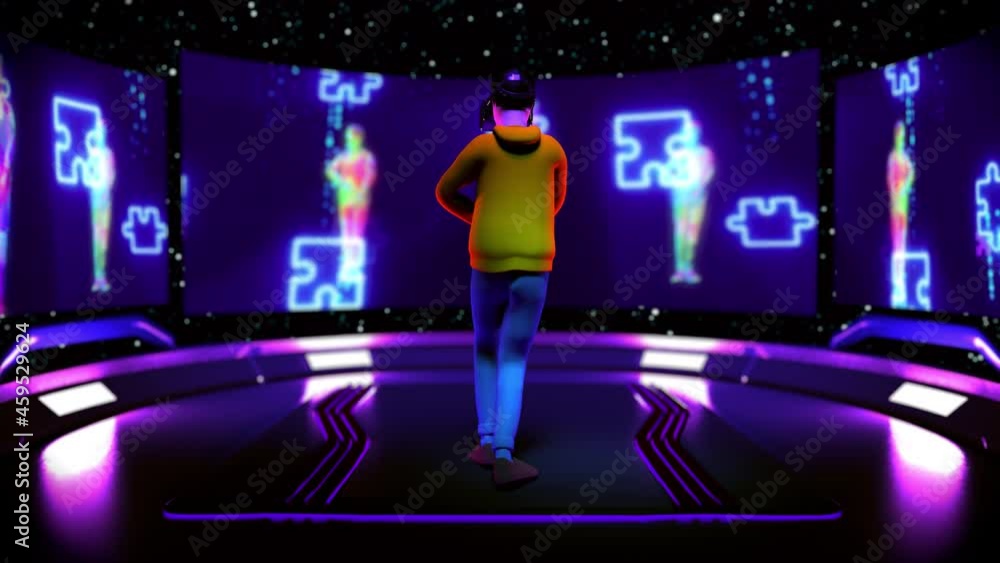 The cartoon man dancing on state with monitor display animation loop ...