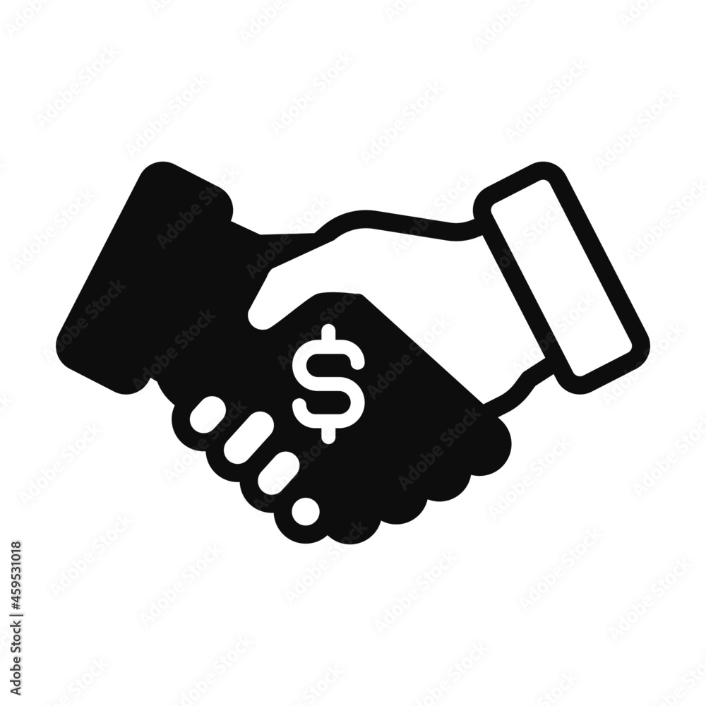 Vetor de Corruption concept vector icon illustration. Two hands shacking with dollar symbol do ...