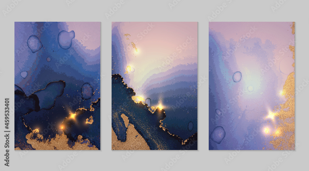 Marble set of gold and indigo blue backgrounds with texture. Geode ...
