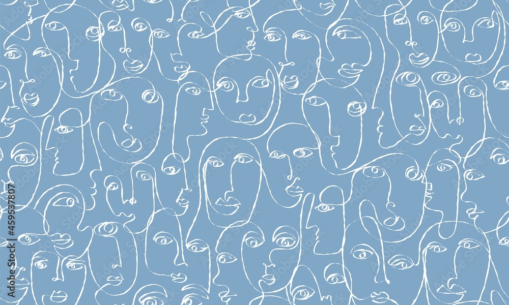 Abstract face seamless pattern. One line portraits art print. Modern ...