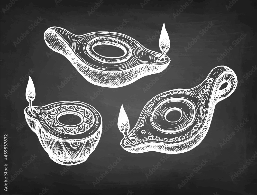 Ancient clay oil lamps. Stock Vector | Adobe Stock