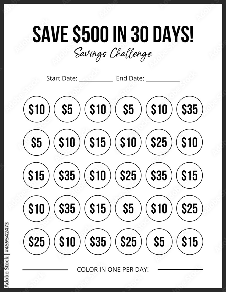 Card Save Money challenge, America dollars white background. Saving ...