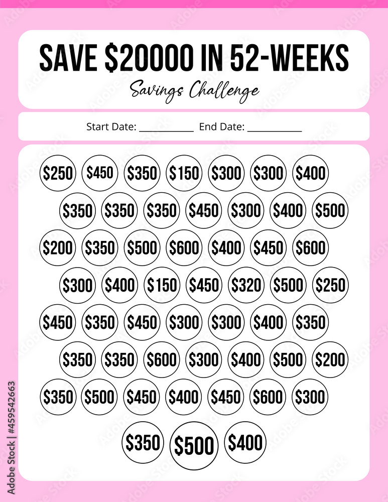 Card Save Money challenge, America dollars white background. Saving ...