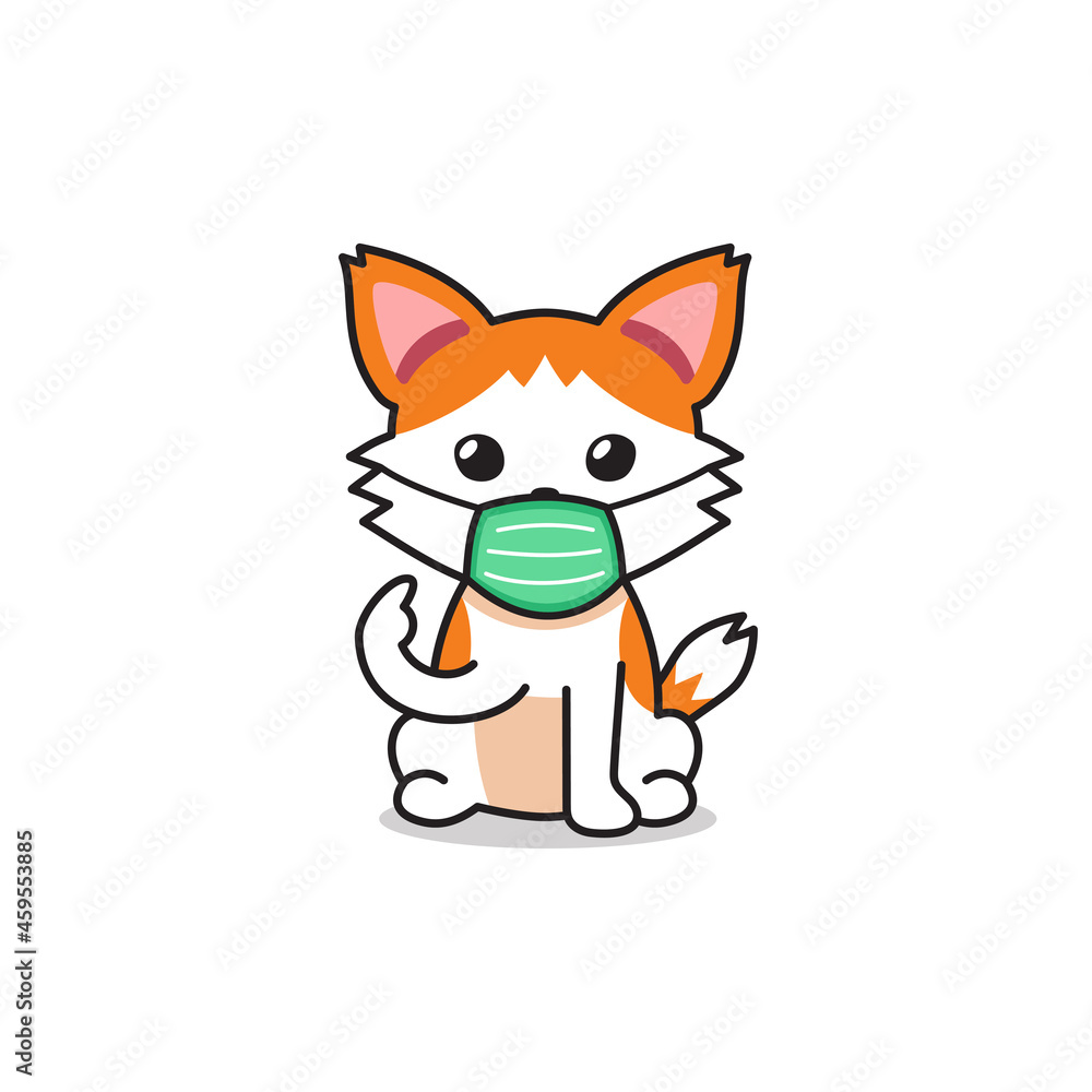 Vector cartoon character cute cat wearing protective face mask for ...