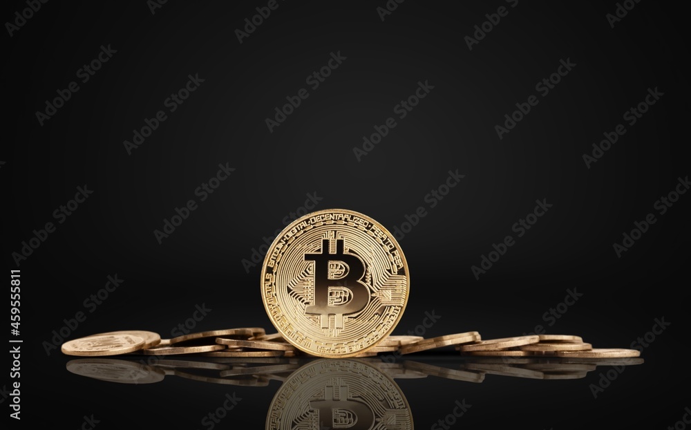 Classic gold bitcoin on dark background Stock Photo | Adobe Stock