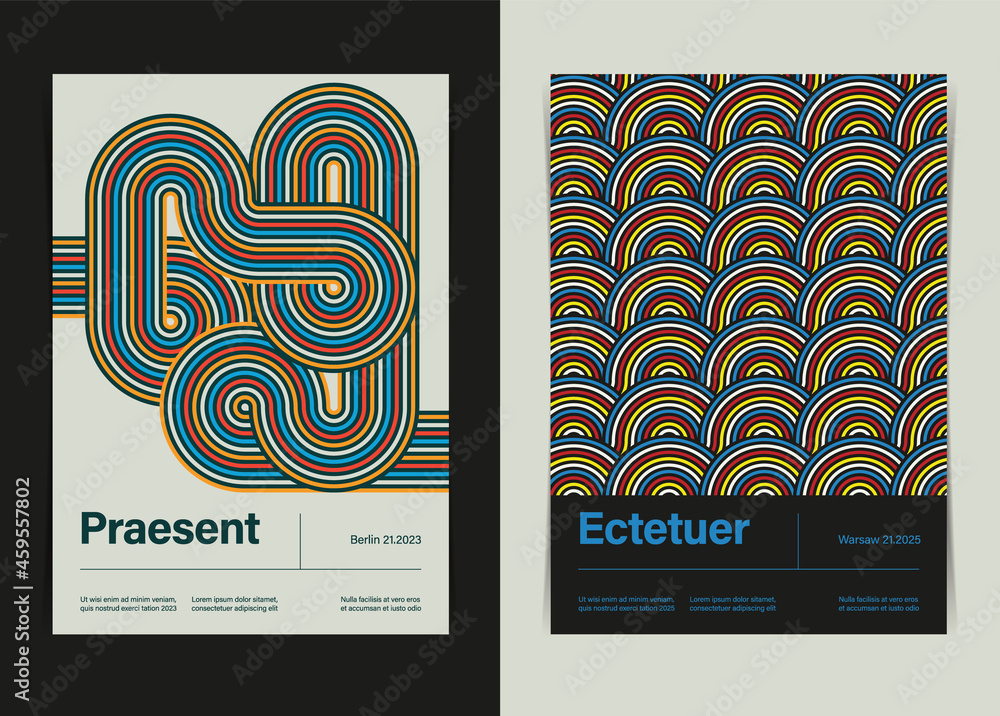 Set of Vintage Flyers Design Template with Circle Lines Pattern. Vector ...