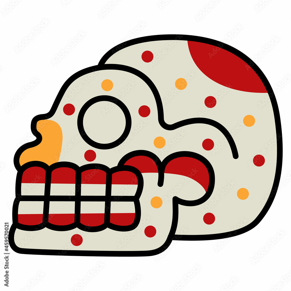 Stylized merry human skull. Native American art of Aztec Indians from ...