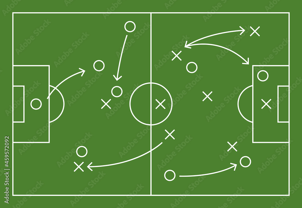Soccer field strategy game tactic football vector board game plan ...