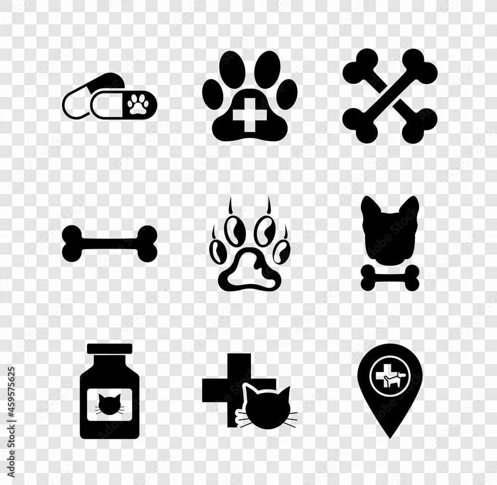 Set Dog and pills, Veterinary clinic, Crossed bones, Cat medicine ...