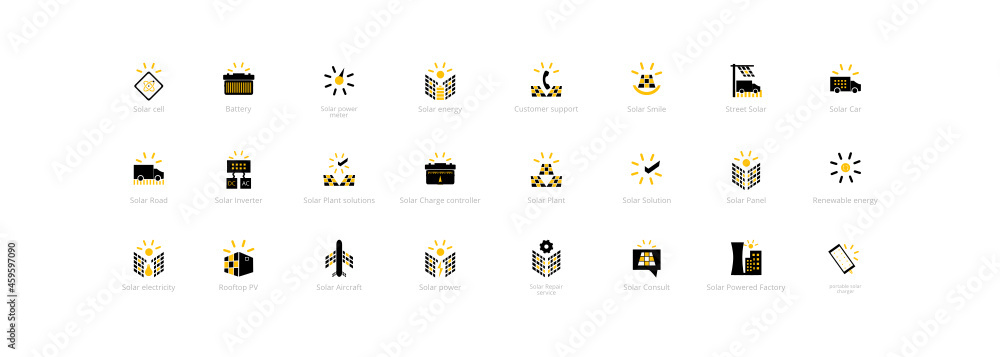 Solar icon collection set. Renewable energy renewable power energy ...