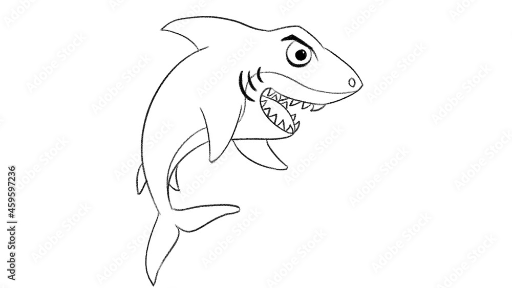 Shark Animal line drawing coloring templates for art class Stock ...