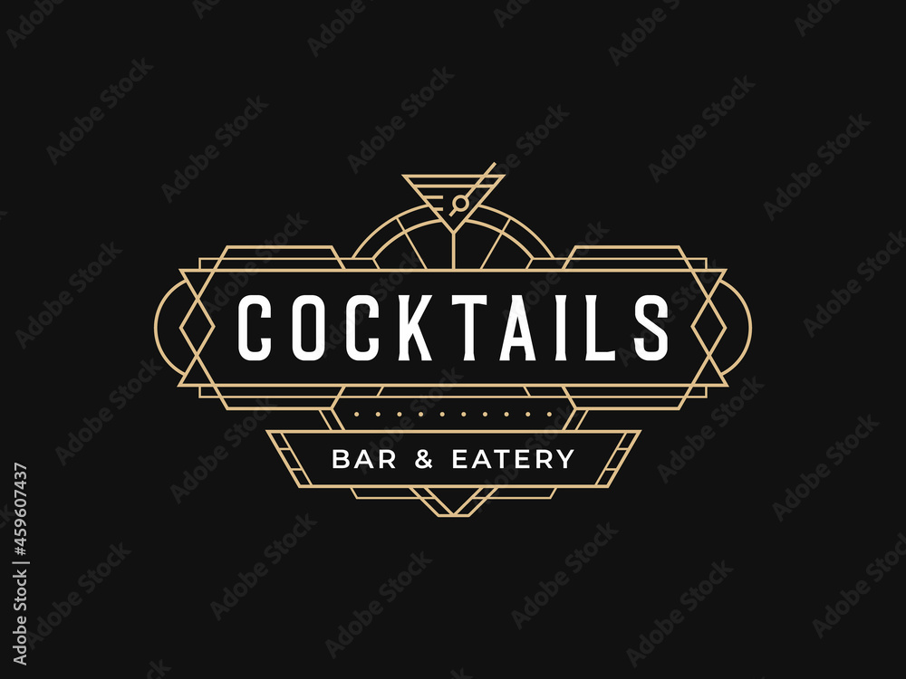 Art deco vector template. Cocktail bar restaurant logo design. Suitable ...