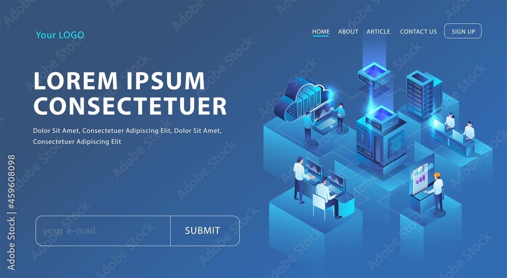 hybrid cloud it solutions in isometric illustration Stock Vector ...