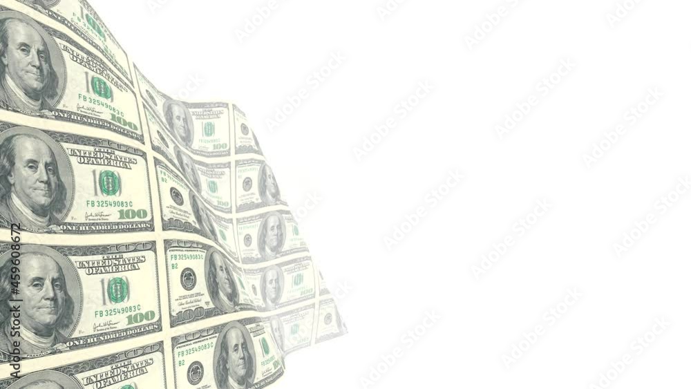Looped animation of a dollar bill developing in waves on a white ...