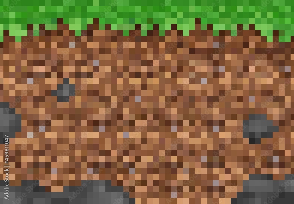 Cubic Pixel Grass And Ground Blocks Vector Pixel Game Background Pattern 8bit Pixel Art