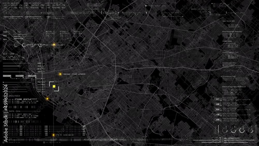 Futuristic HUD satellite view of traffic surveillance on a busy ...