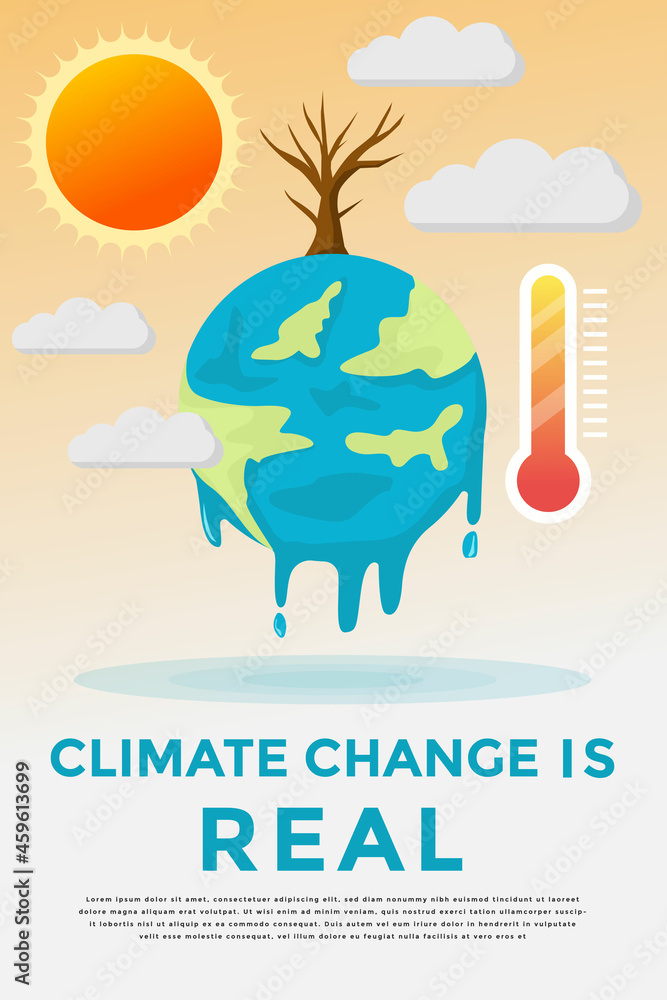 climate change vertical poster banner vector illustration. melted earth ...