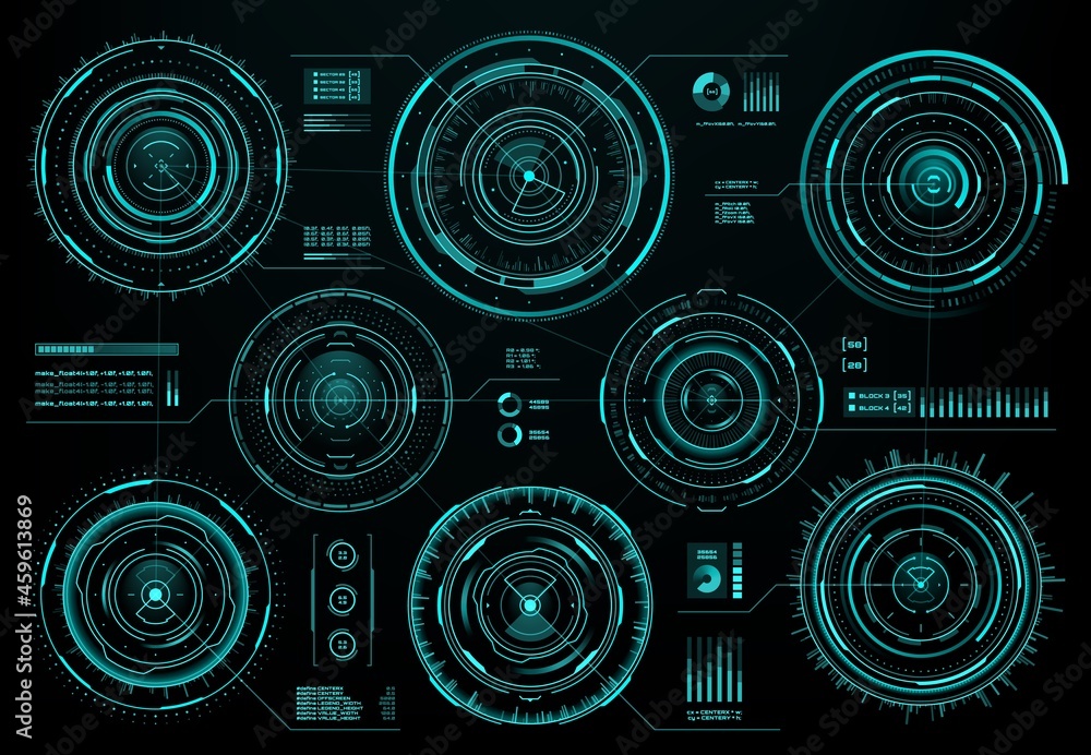 HUD futuristic circular interface screen panel, sci fi web interface ...
