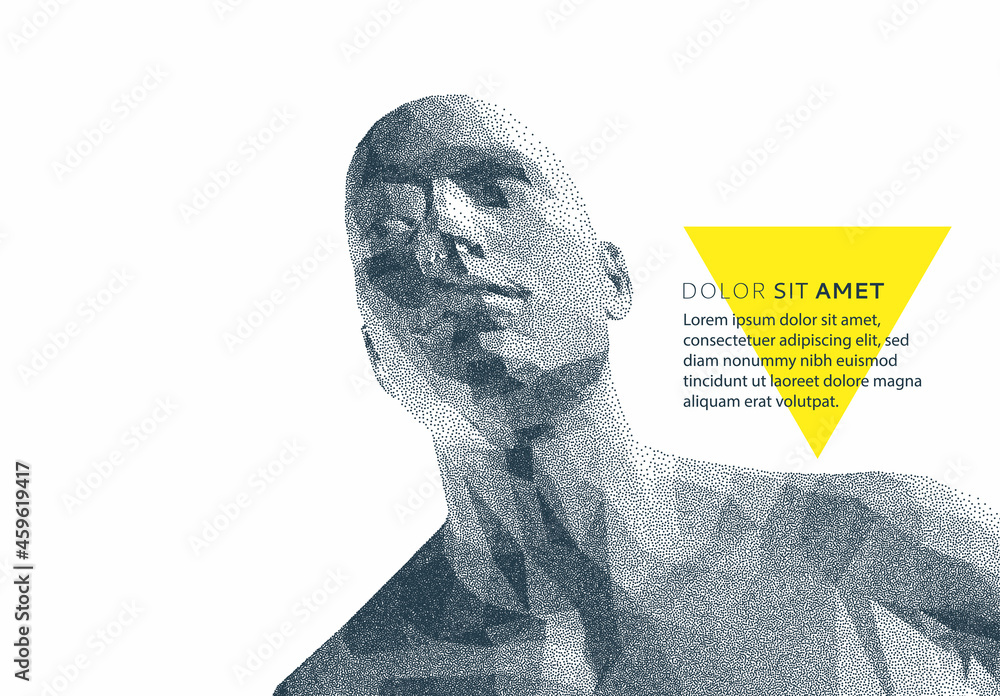 Vetor de Abstract man head made from dots. Template for text. Person ...