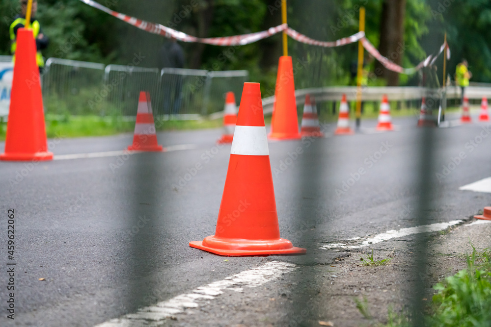Traffic cones on a street as a warning sign Stock Photo | Adobe Stock