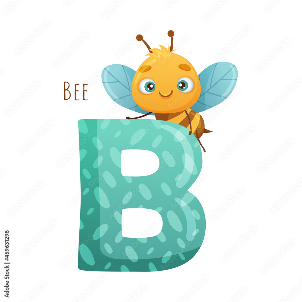 B letter and cute bee baby insect. Zoo alphabet for children education ...