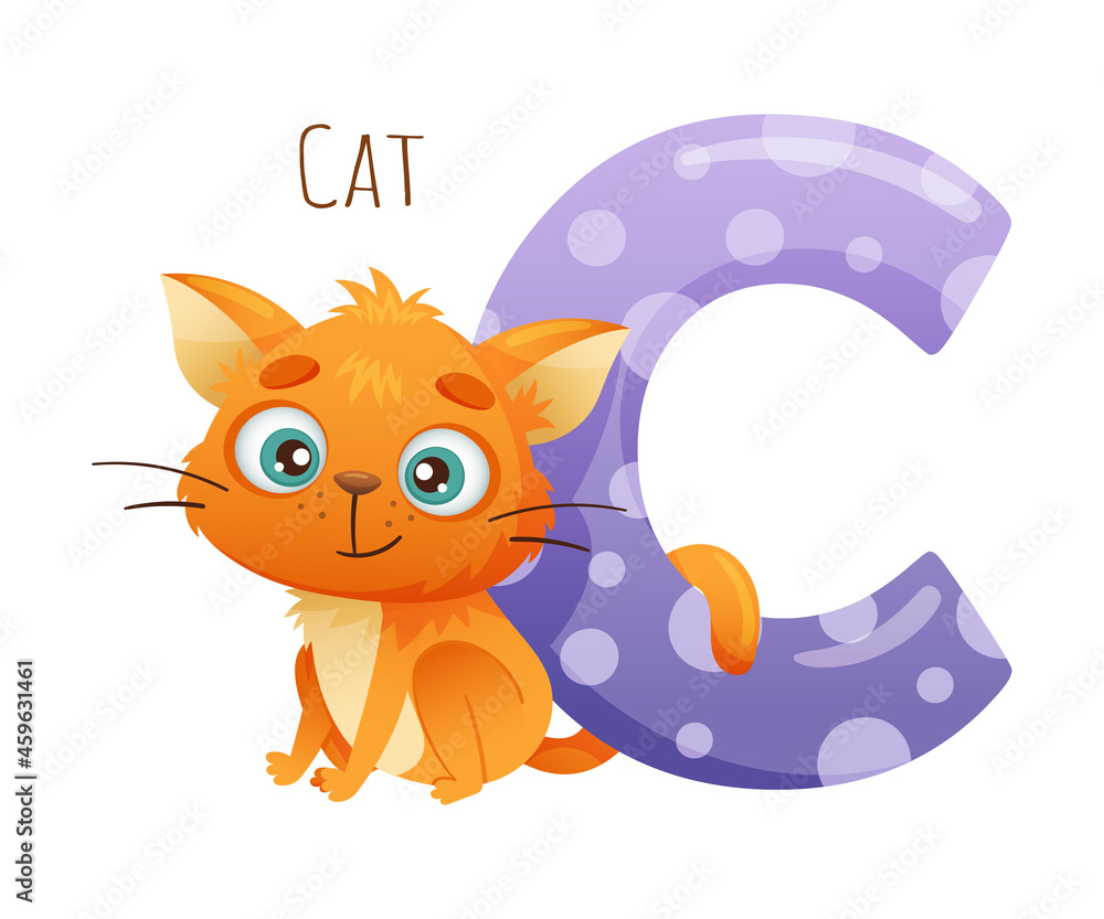 C letter and cute cat animal. Zoo alphabet for children education, home ...