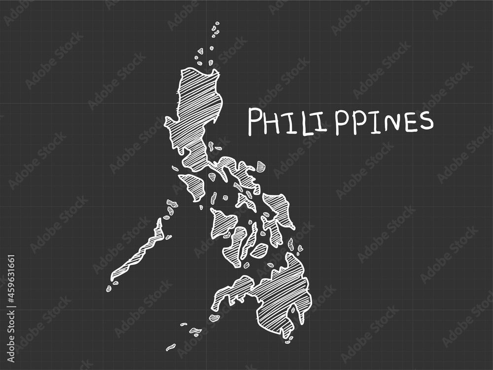 Philippines map freehand sketch on black background. Stock Vector ...