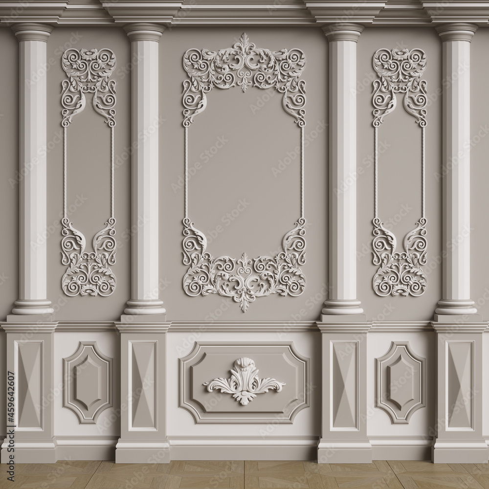 Classic interior wall with mouldings Stock Illustration | Adobe Stock