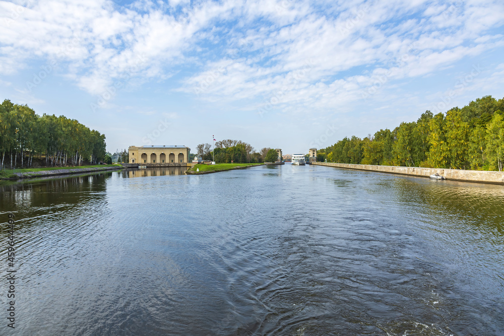 An old gateway on the Moscow Canal for adjusting the water level in the ...