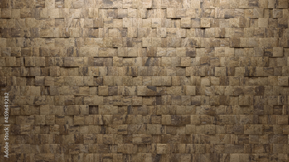 Square, Natural Stone Mosaic Tiles arranged in the shape of a wall ...