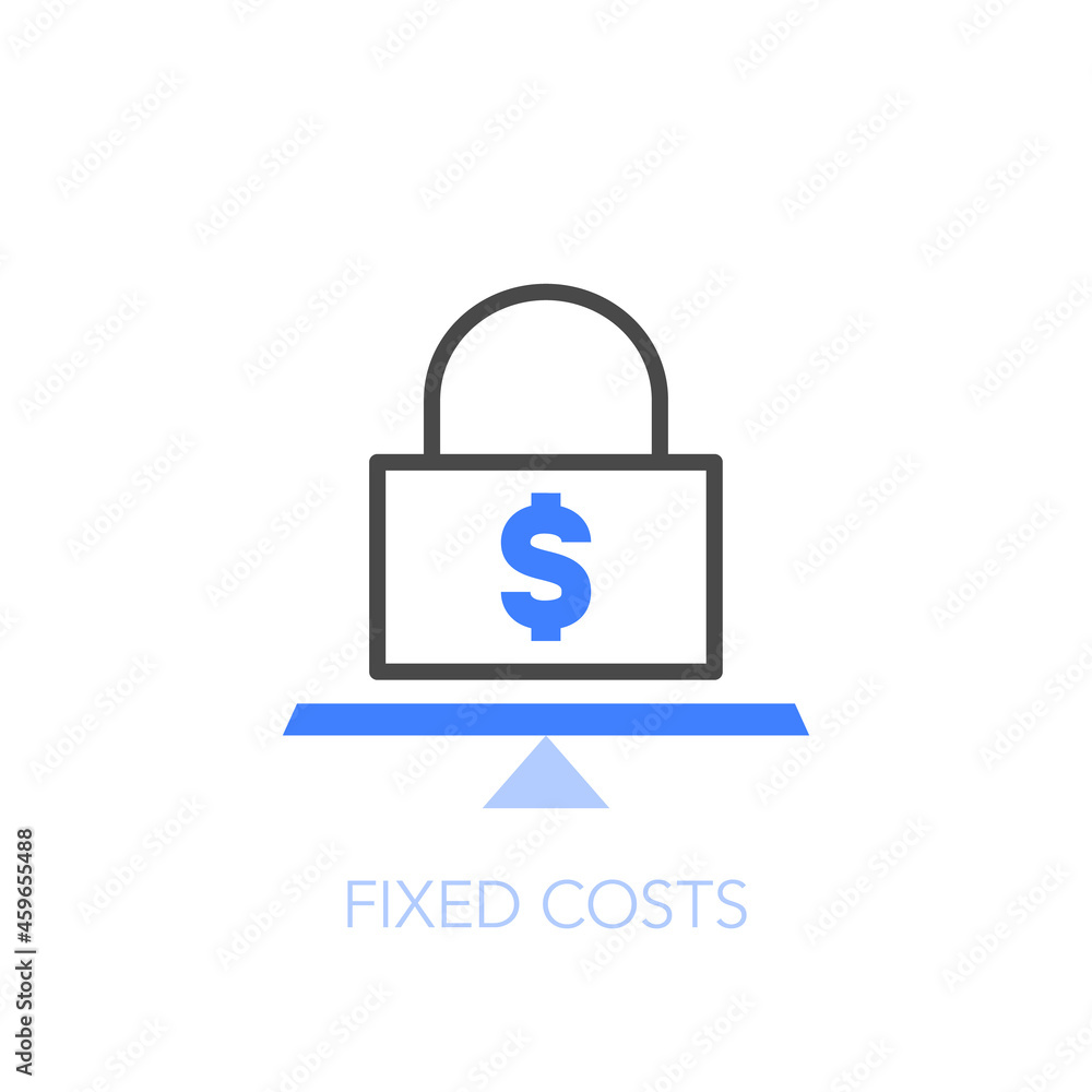 Fixed costs symbol with a dollar symbol in a padlock on a balance scale ...