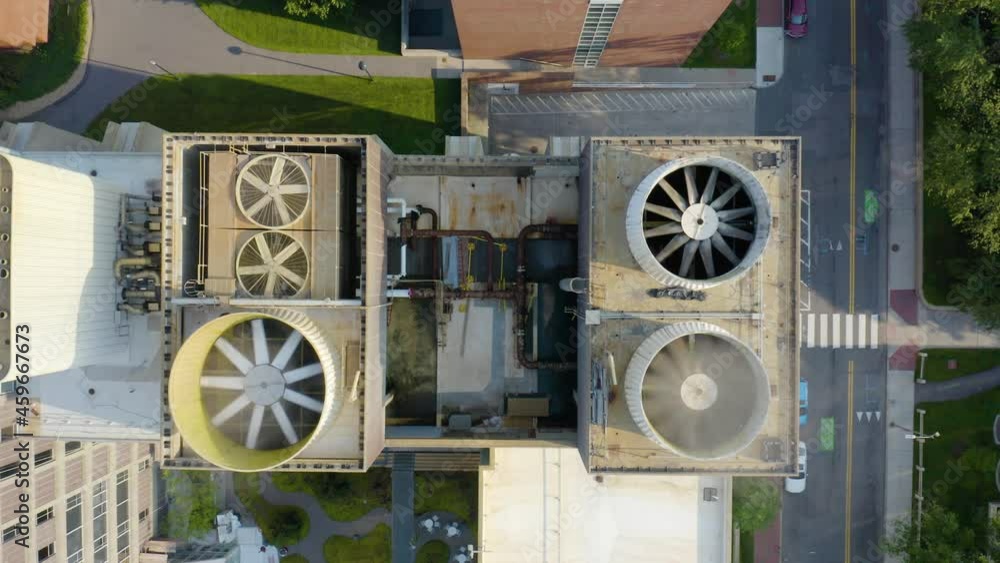 Top Down Aerial View of Commercial HVAC System on Rooftop in Summer ...