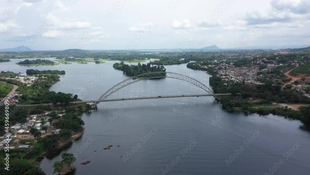 Aerial Adome bridge traffic Volta river. Main river system in West ...