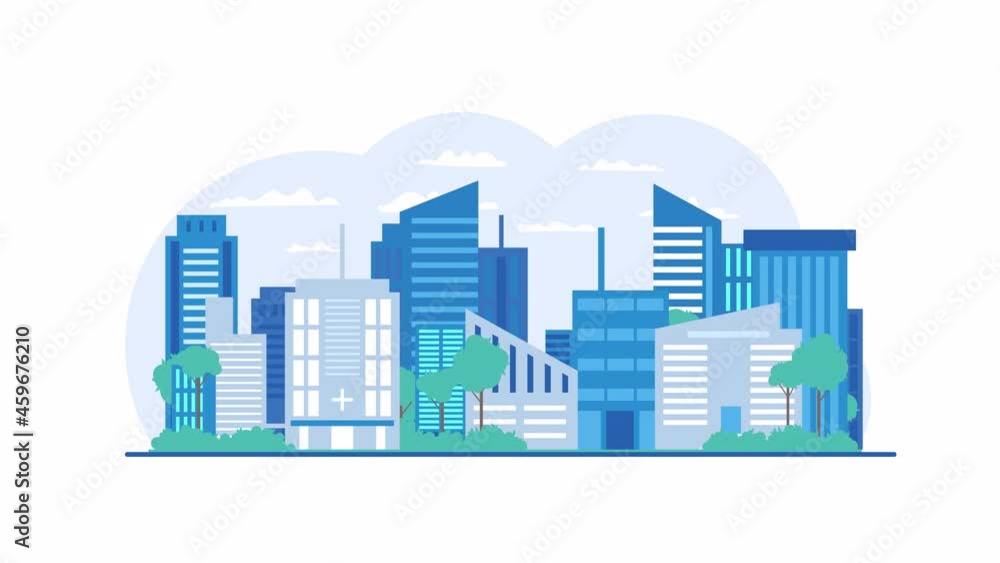 city skyline landscape view and road, town buildings and skyscrapers ...