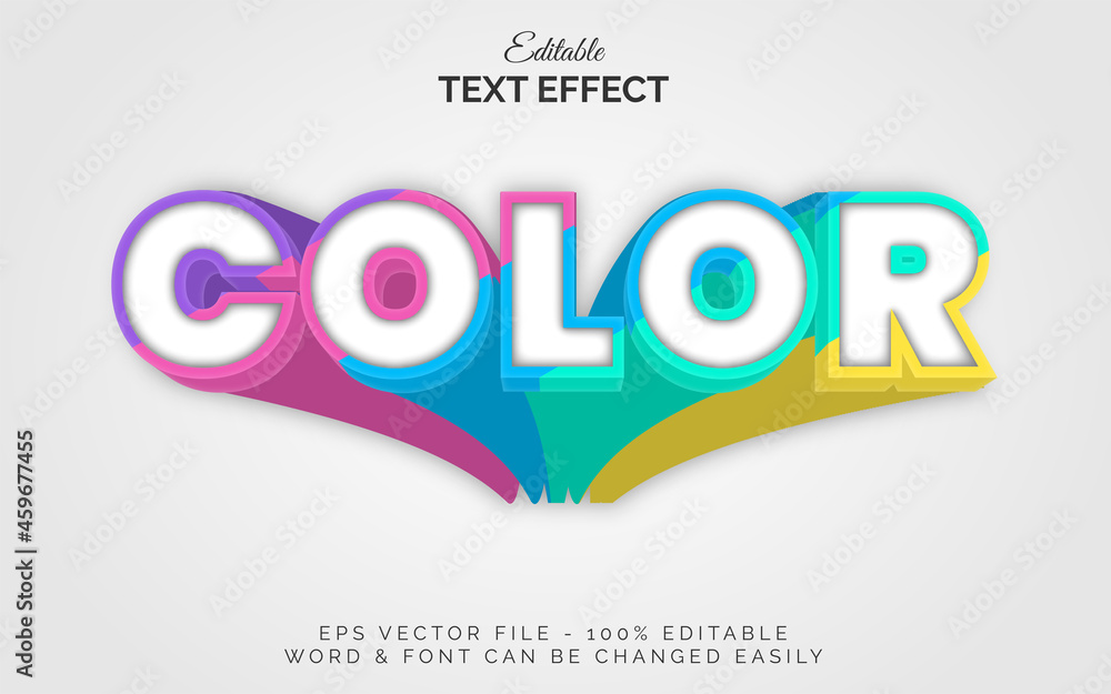 color text effect long shadow style. Editable text effect colorful ...