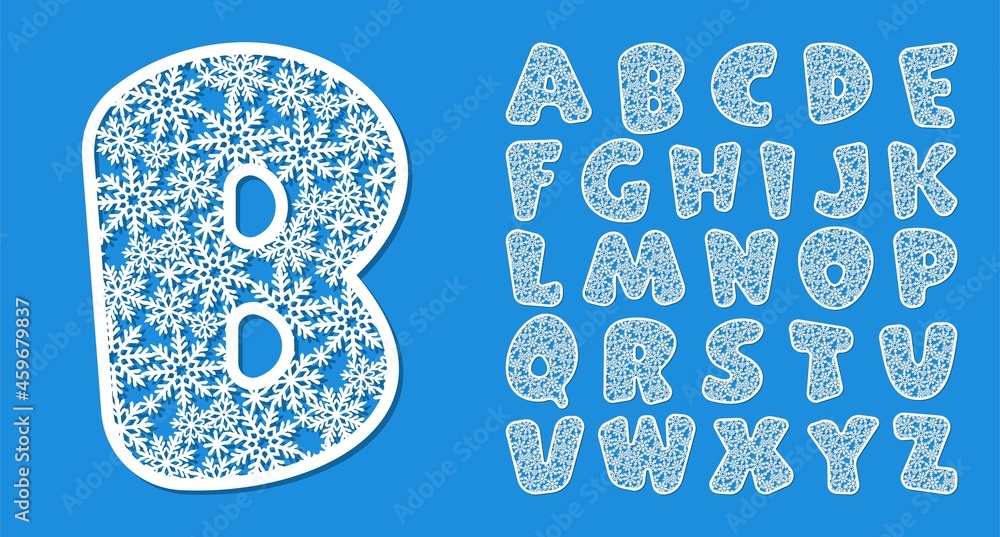 Letter B made from snowflakes. Winter font for Christmas greetings, New ...