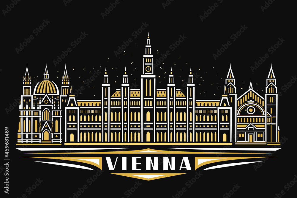 Vector illustration of Vienna, black horizontal poster with linear ...