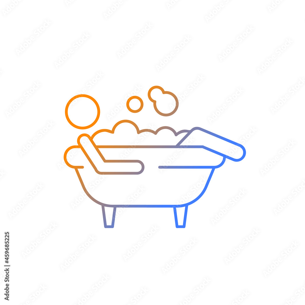 Bathe gradient linear vector icon. Man lying in bubble bath. Personal ...