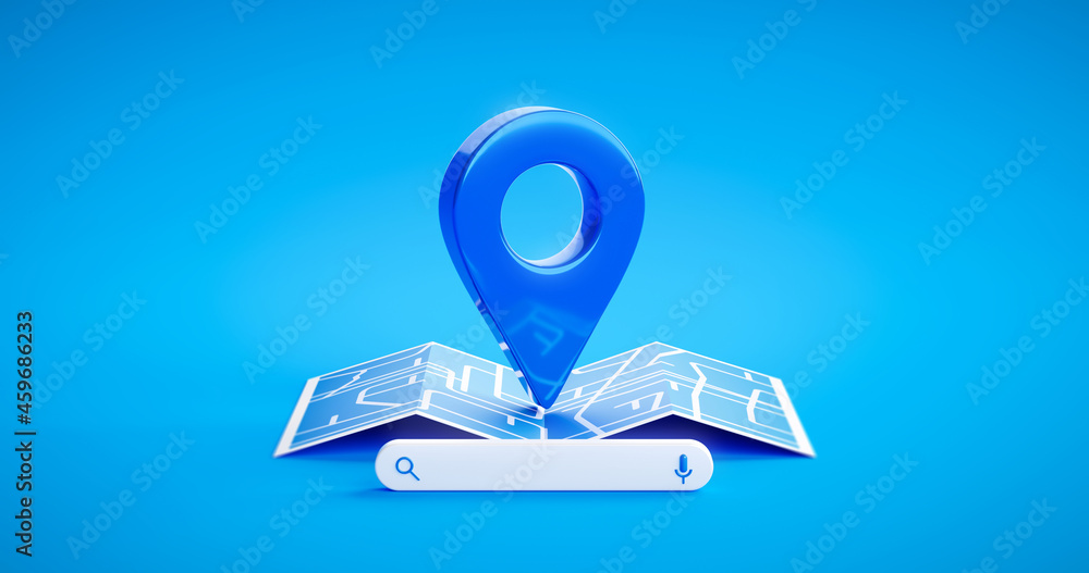 Blue location pin sign icon and gps navigation map road direction or ...