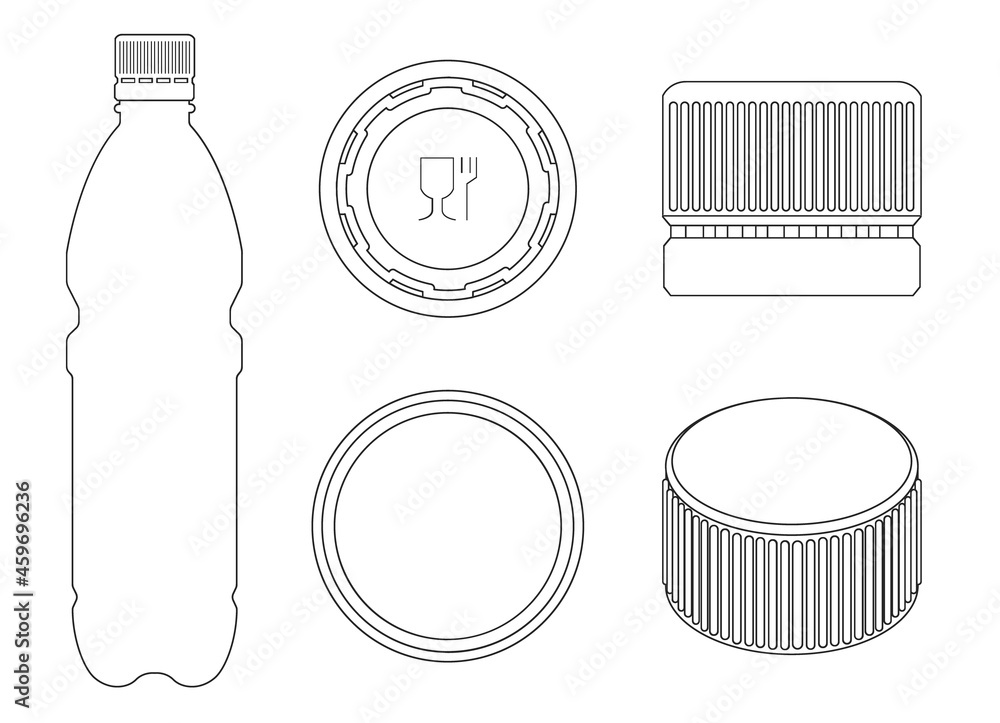 Plastic cork vector outline set icon. Vector illustration bottle of cap ...